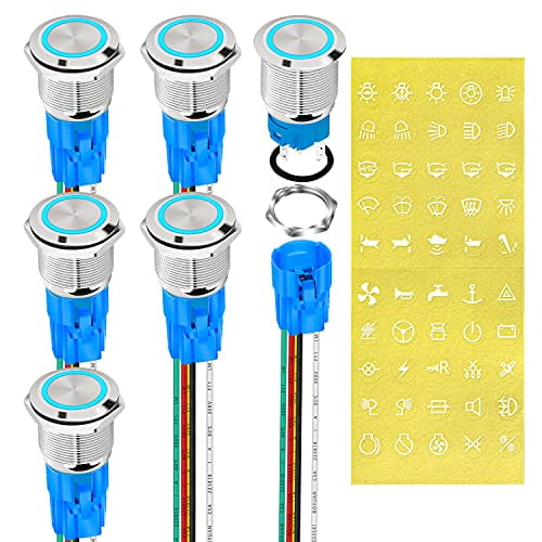 12V Latching Push Button Switch Marine Waterproof Round Blue LED ...