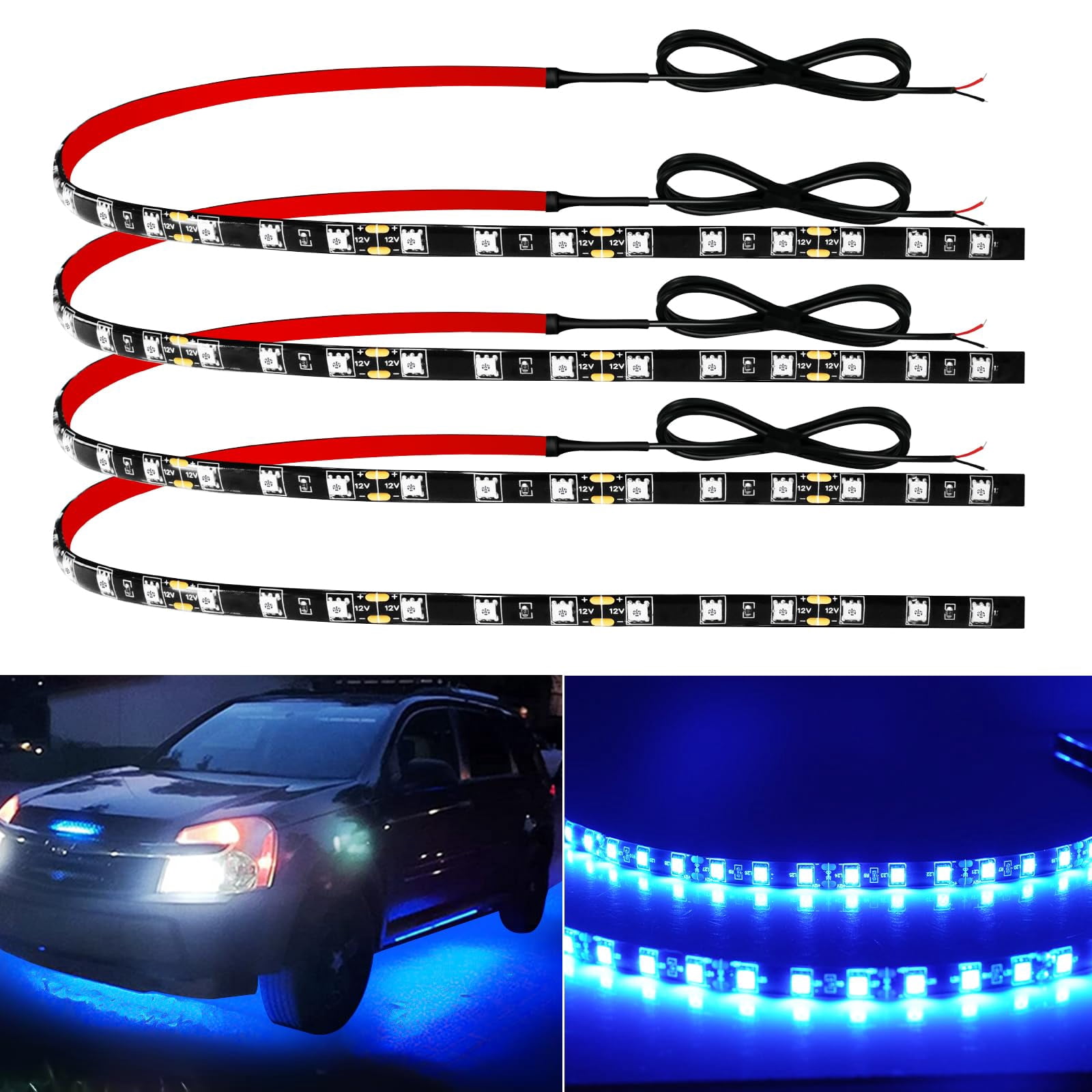 12V Led Light Strip 18" Connectable Blue Led Strip Lights for Car ...