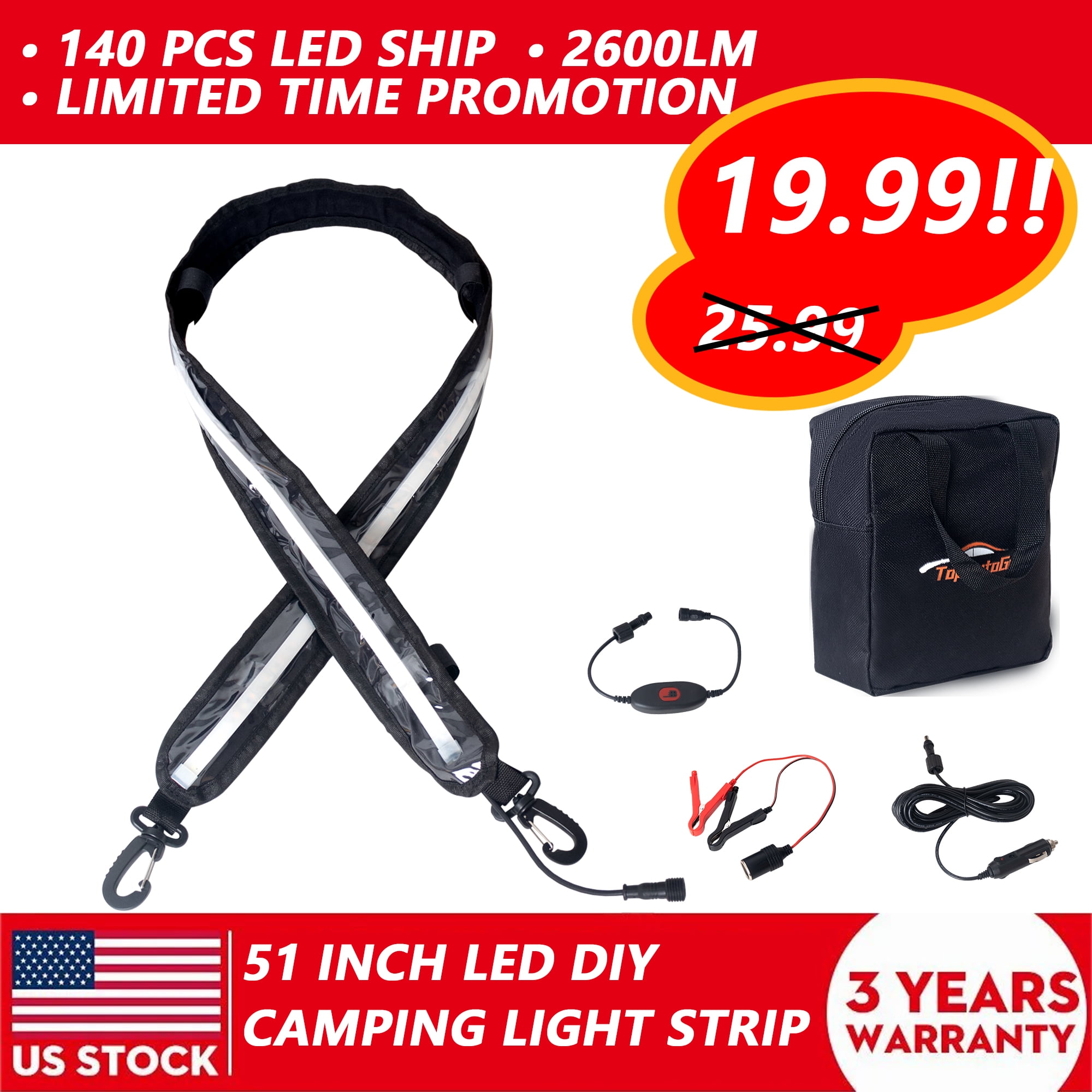 12V Led Light Strip Camping Light Cabinet Lights Camping Essentials ...