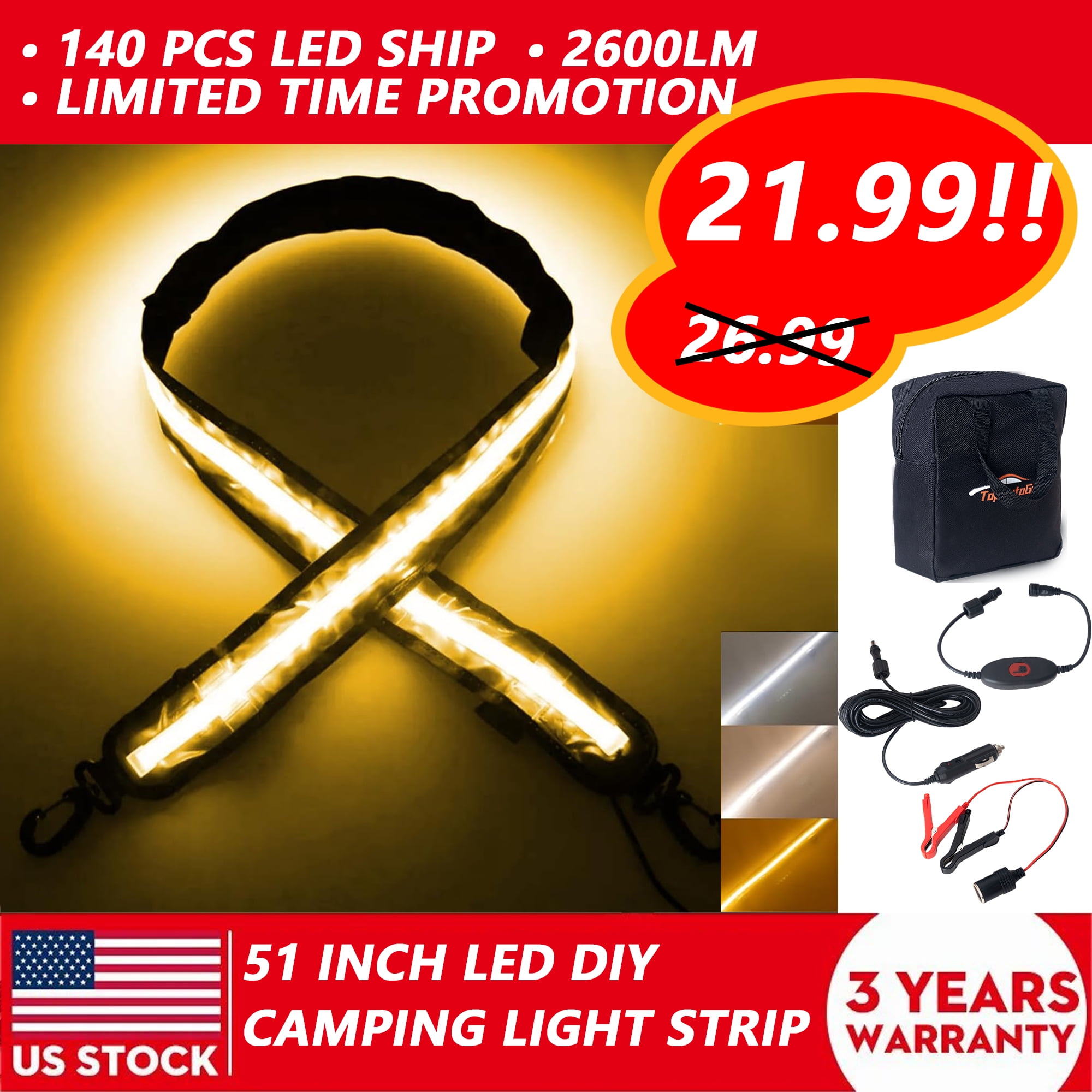 12V Led Light Strip Camping Light Dimmable Work Light Camping Lantern ...