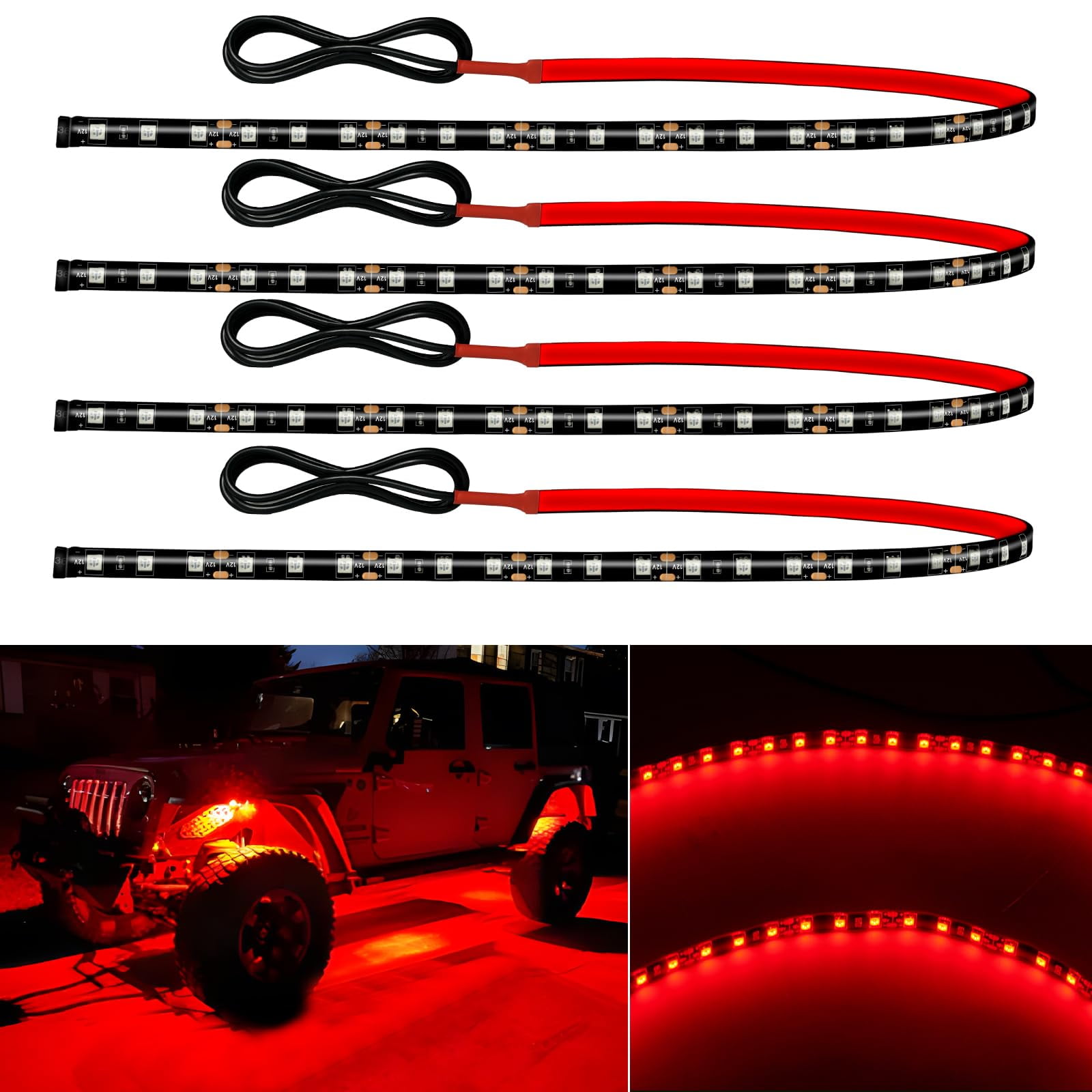 12V Led Light Strip Connectable 24Inch BSL1 Red Led Strip Lights for ...