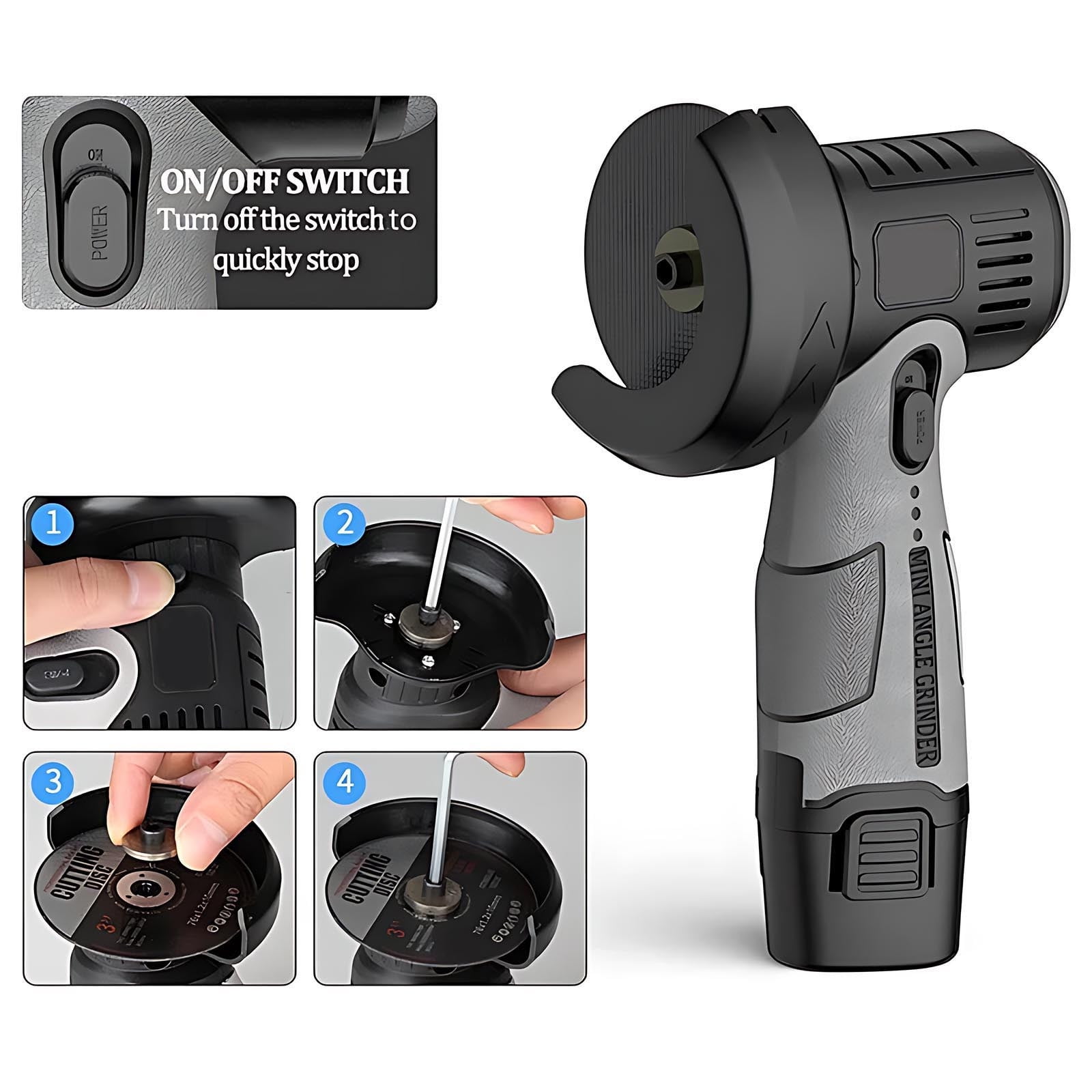 12V Lithium Mini Angle Grinder - Portable Wireless Small Angle Grinder ...
