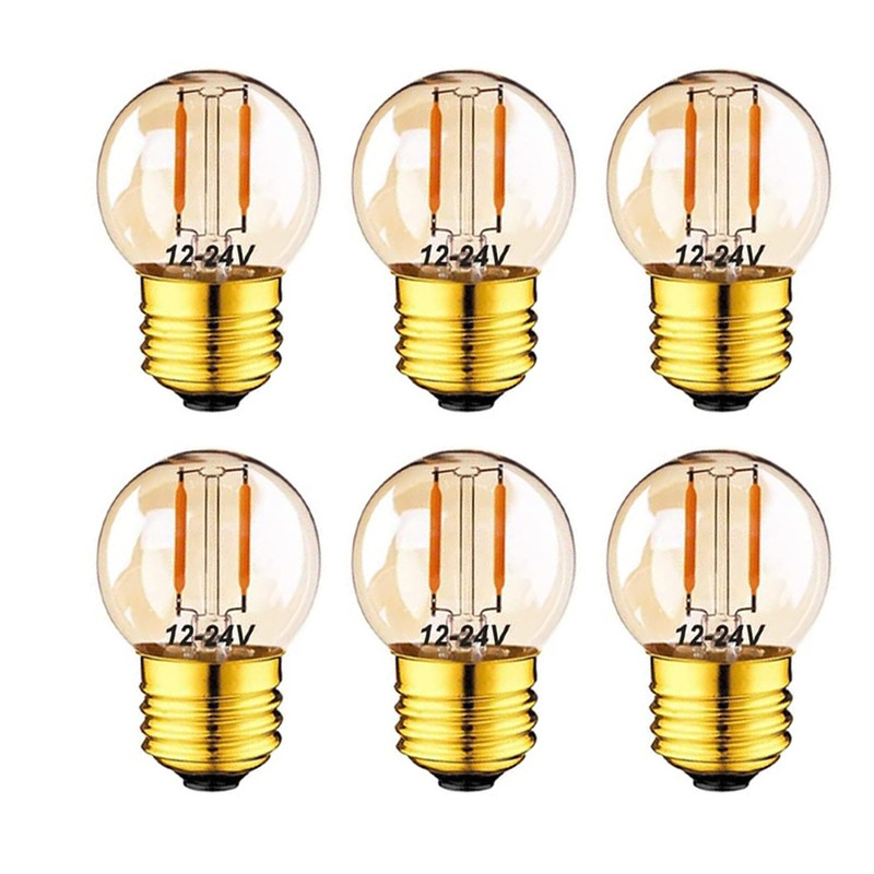 12V Low Voltage LED Light Bulbs, 1W E26 Edison Base G40 Globe, 2200K ...