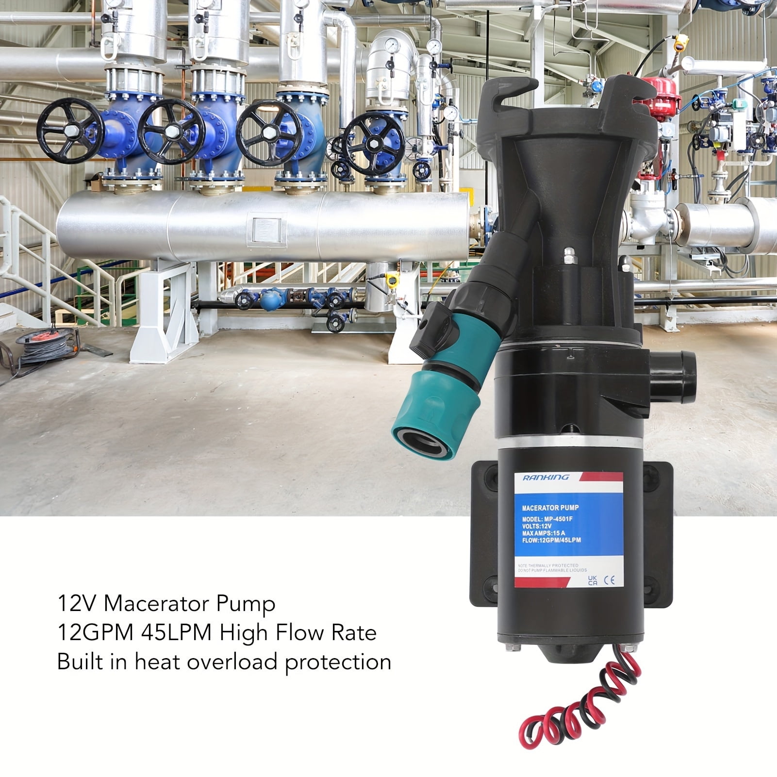 12V Macerator Pump for RV Marine Boat, 12GPM HighSelf Priming Pump ...