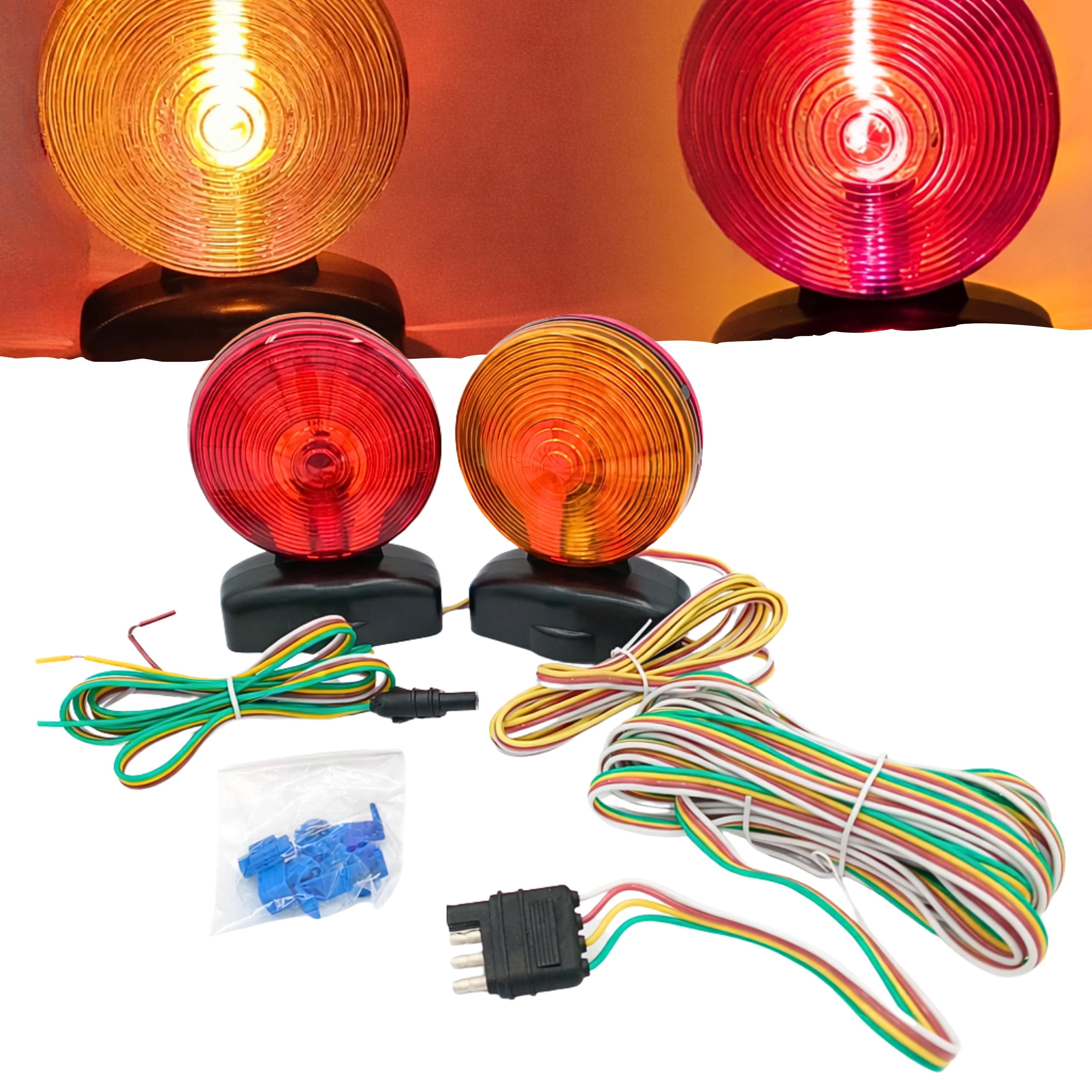 12V Magnetic Trailer Lights Two Sided Red & Amber Magnetic Tow Lights ...