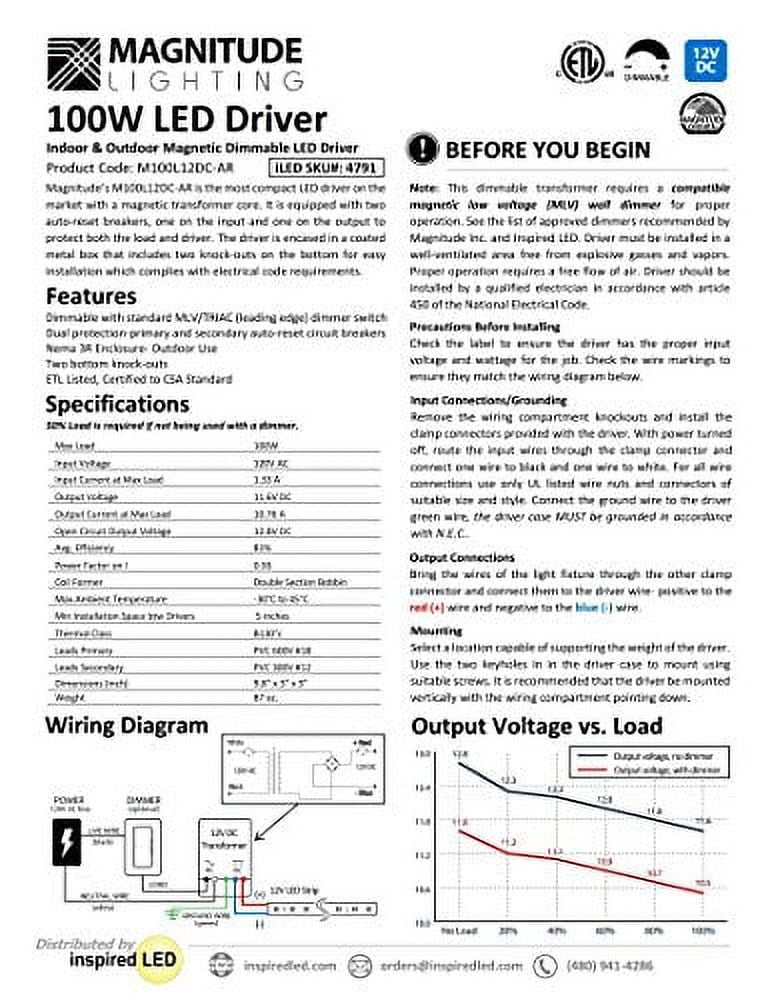 12V Magnitude Magnetic Dimmable LED Driver Transformer Hardwired Under ...