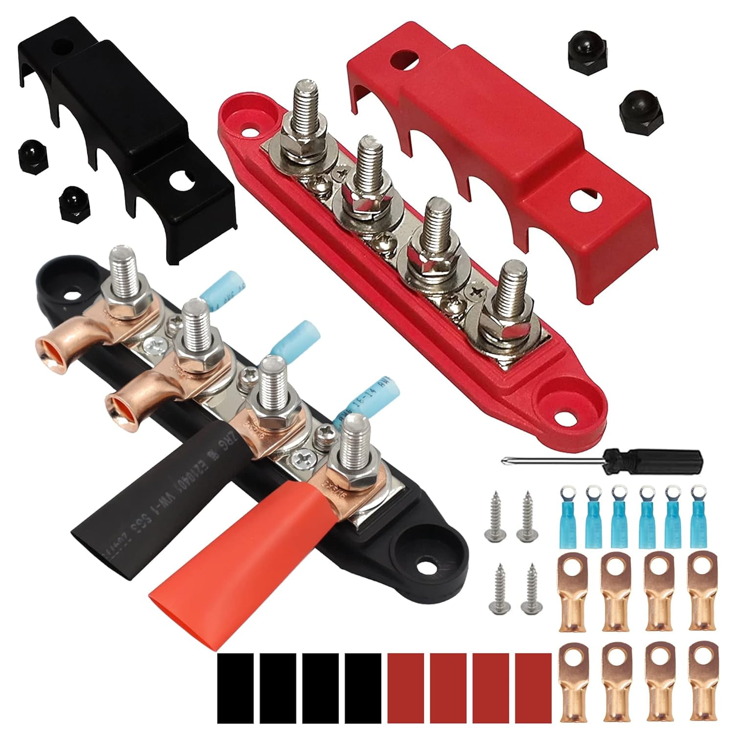 12V Marine Bus Bar, 4 Post Battery Terminal Distribution Block Bus Bar Pair with Cover for ...