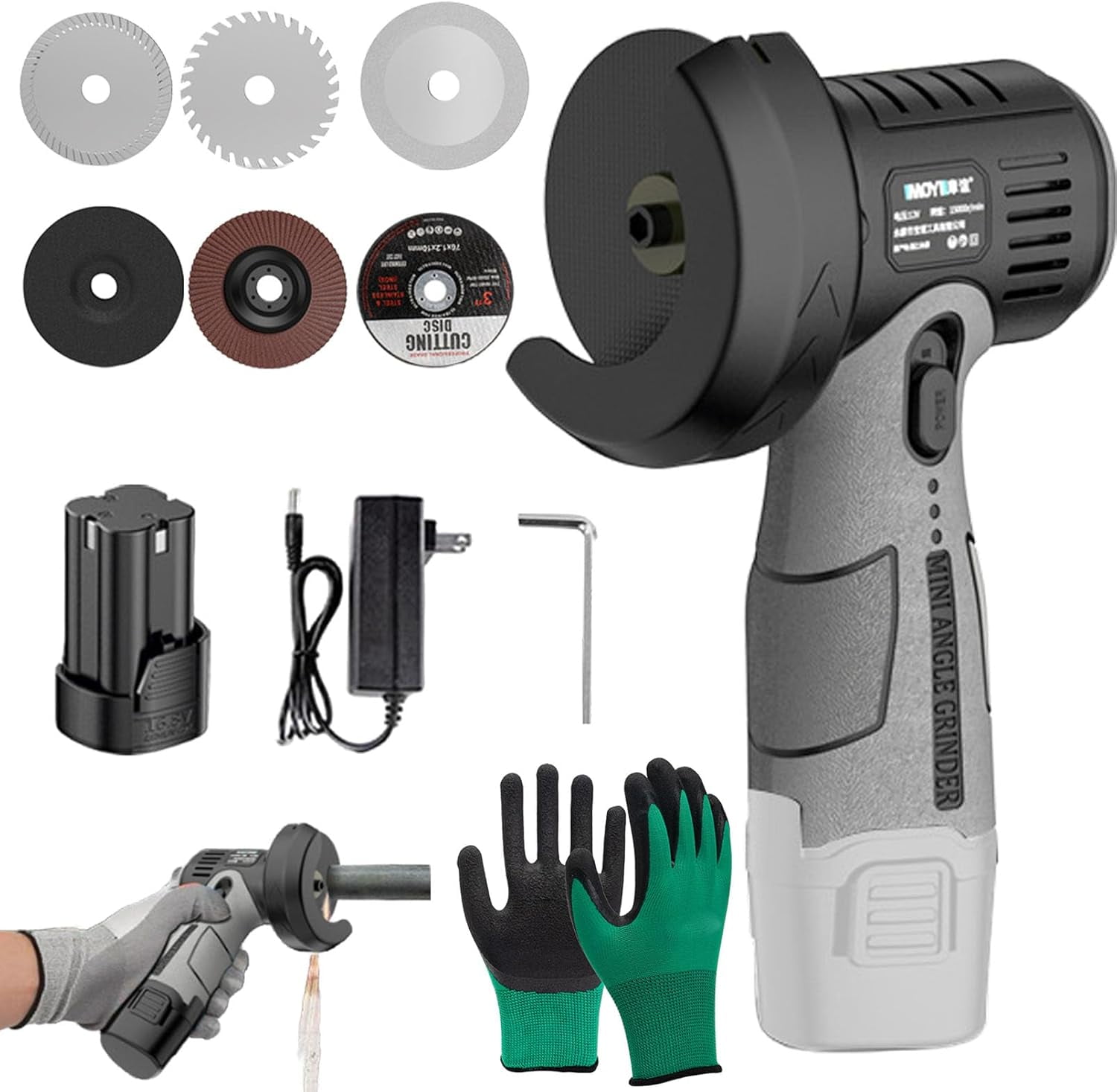 12V Mini Angle Grinder with Cutting Disc, 15,000 Rpm Cordless Brush ...