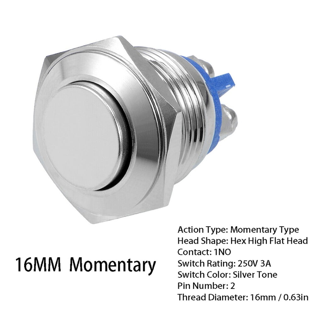 12V Momentary Metal Switch Horn Push Button 16Mm Ip67 Waterproof On/Off - Walmart.com
