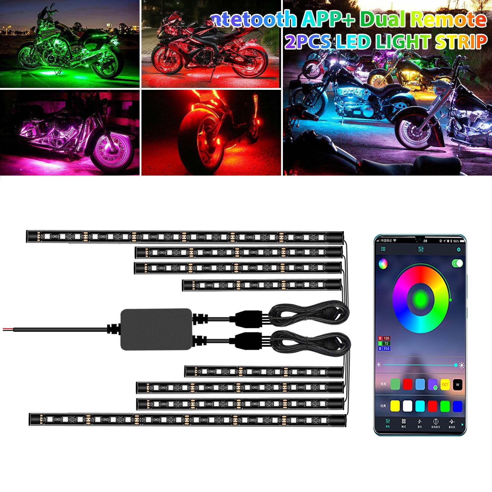 12V Motorcycle LED Light Kit, Flexible Waterproof Neon Strip Lights ...