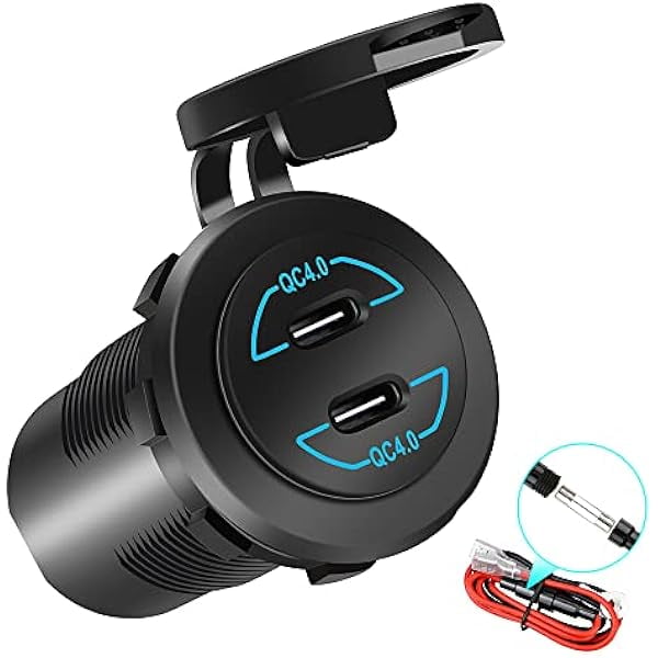 12V PD Type C Outlet, HOKAAER Quick Charge 4.0 Dual PD Power Outlet ...