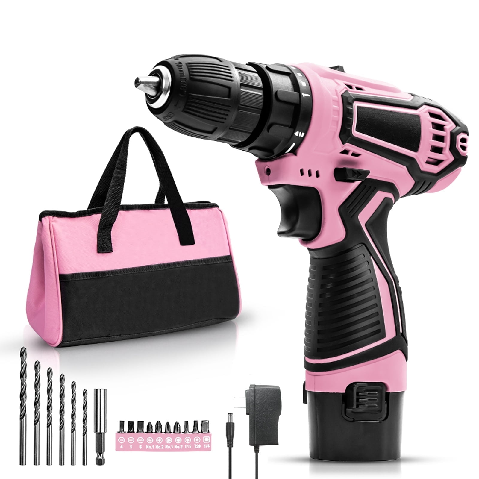 Qi-EU Electric Drill, 12V Pink Cordless Drill Kit, Screwdriver Driver ...