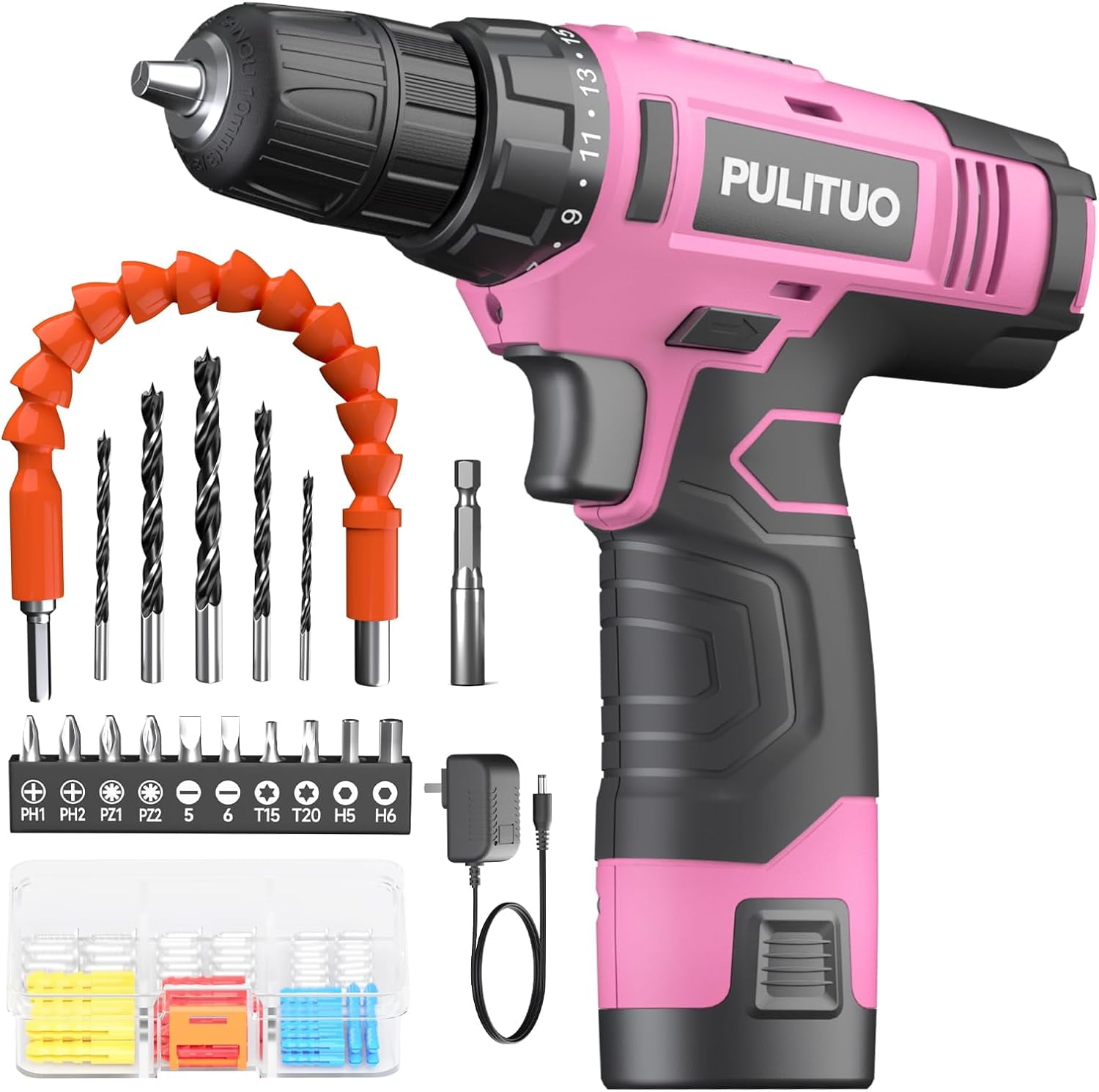 12V Pink Cordless Drill Set Power Drill Kit with Battery and Charger ...
