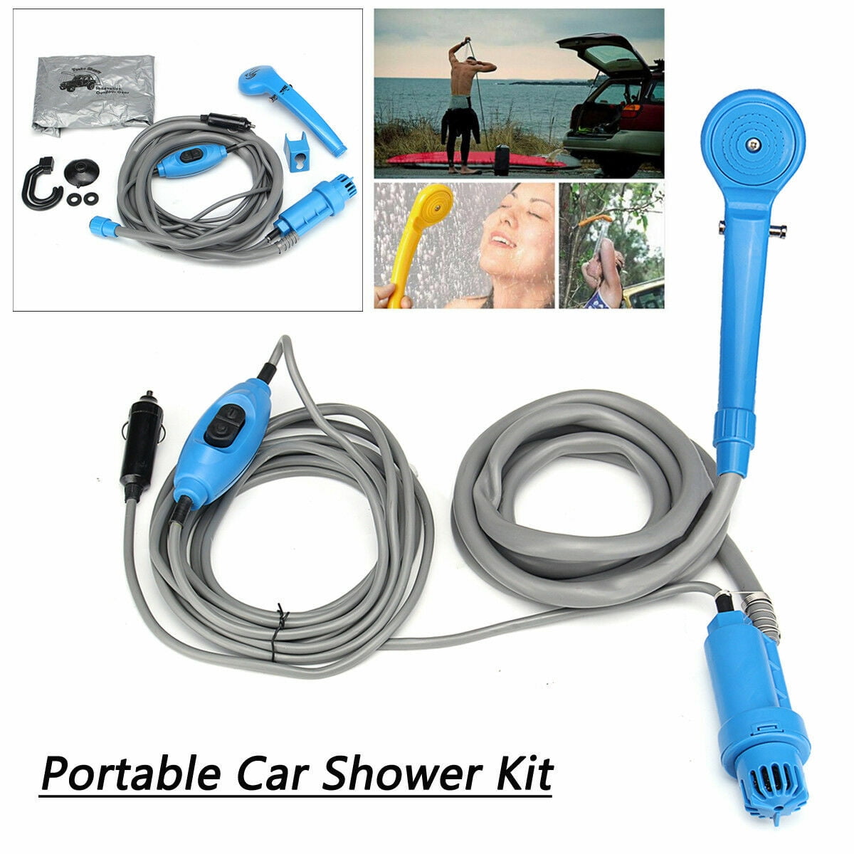 12V Portable Outdoor Car Shower Kit Water Sprayer Pump Camping Travel ...