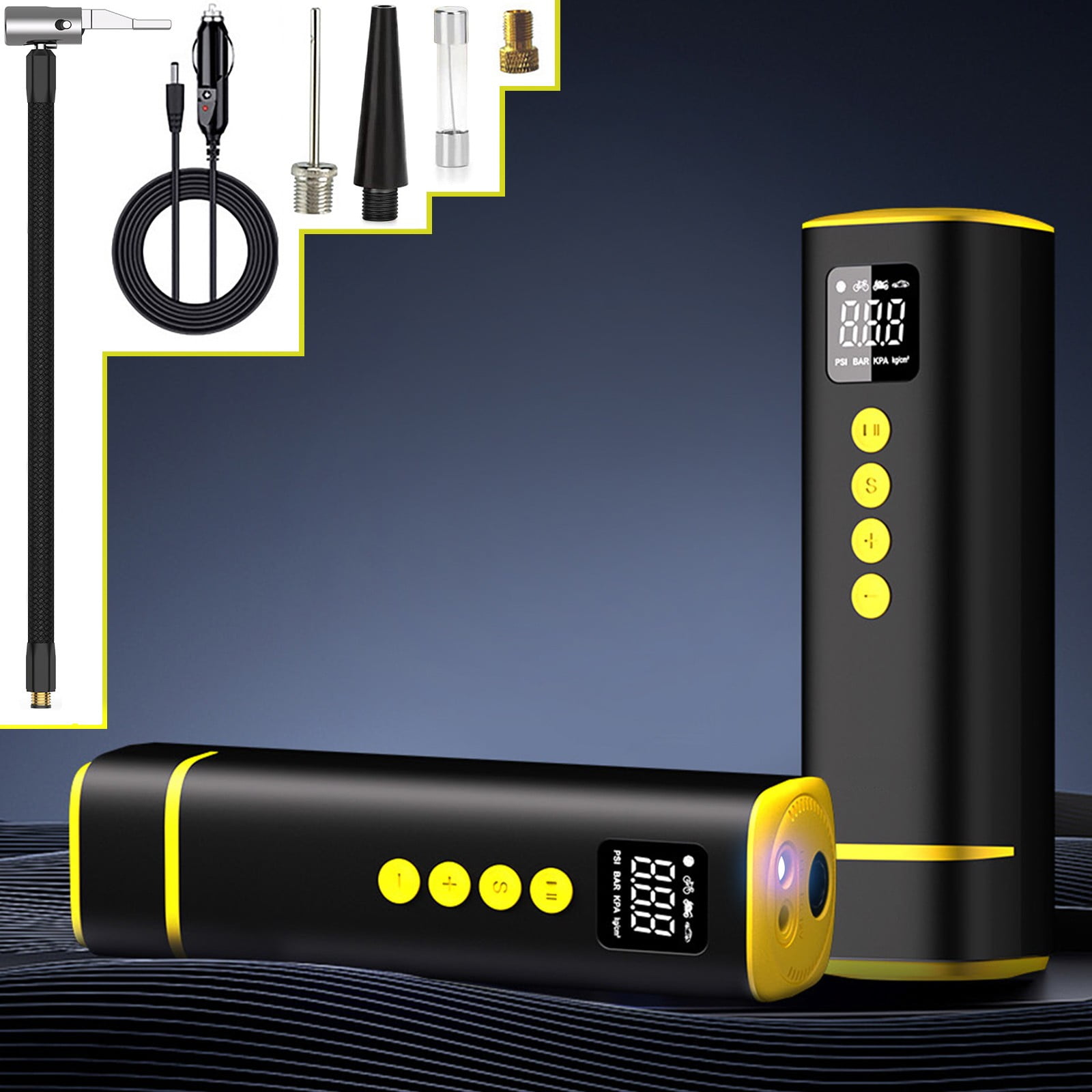 12V Portable Tire Inflator, Digital Pressure Gauge, Emergency LED Light ...