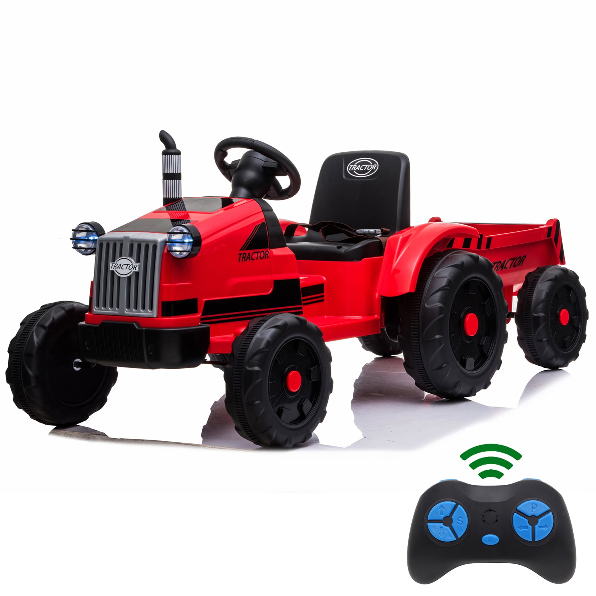 12V Rechargeable Ride on Tractor with Trailer, Kids Electric Battery ...
