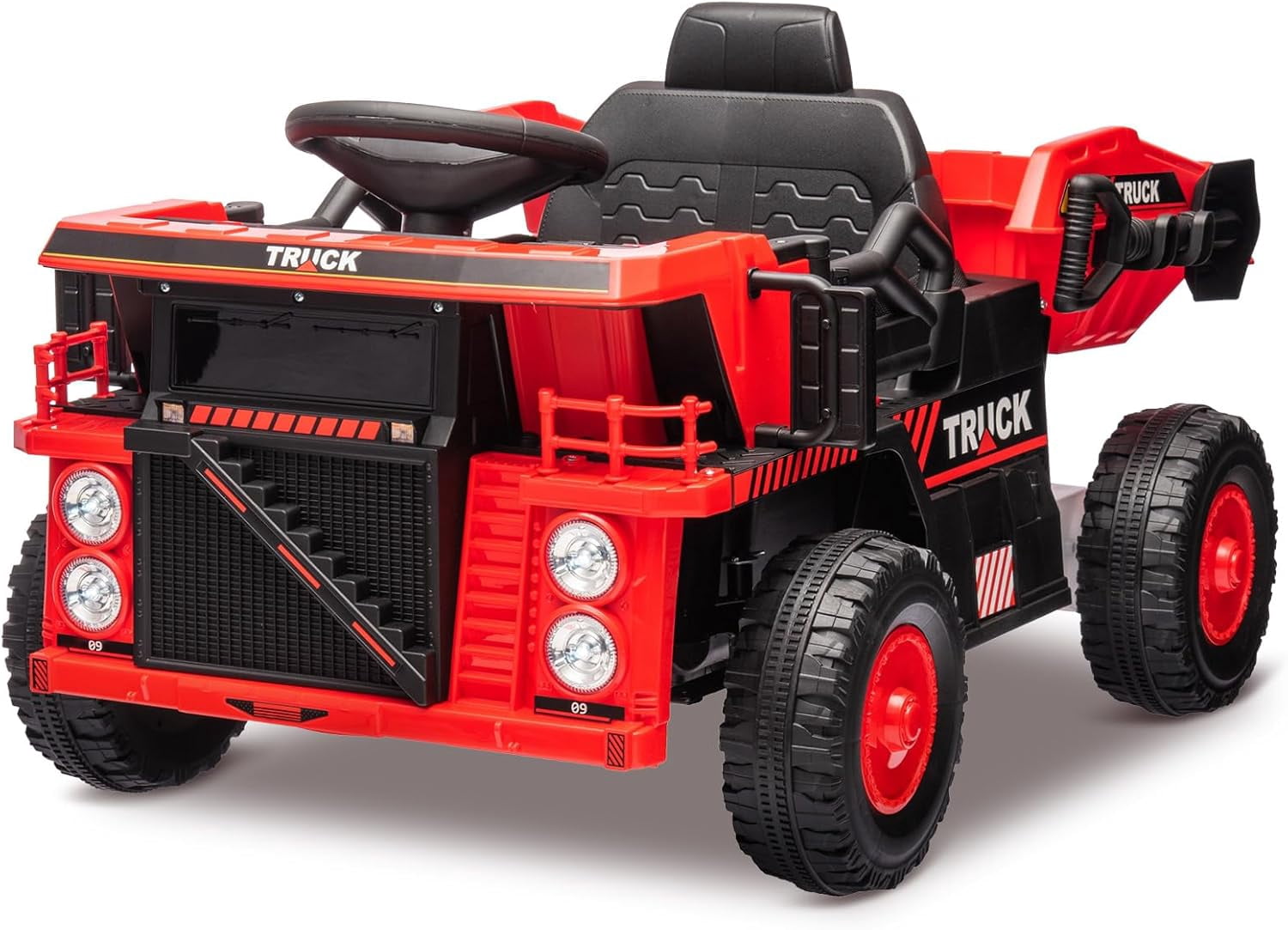 12V Remote Control Ride-On Dump Truck with Electric Lift Bed and Shovel ...