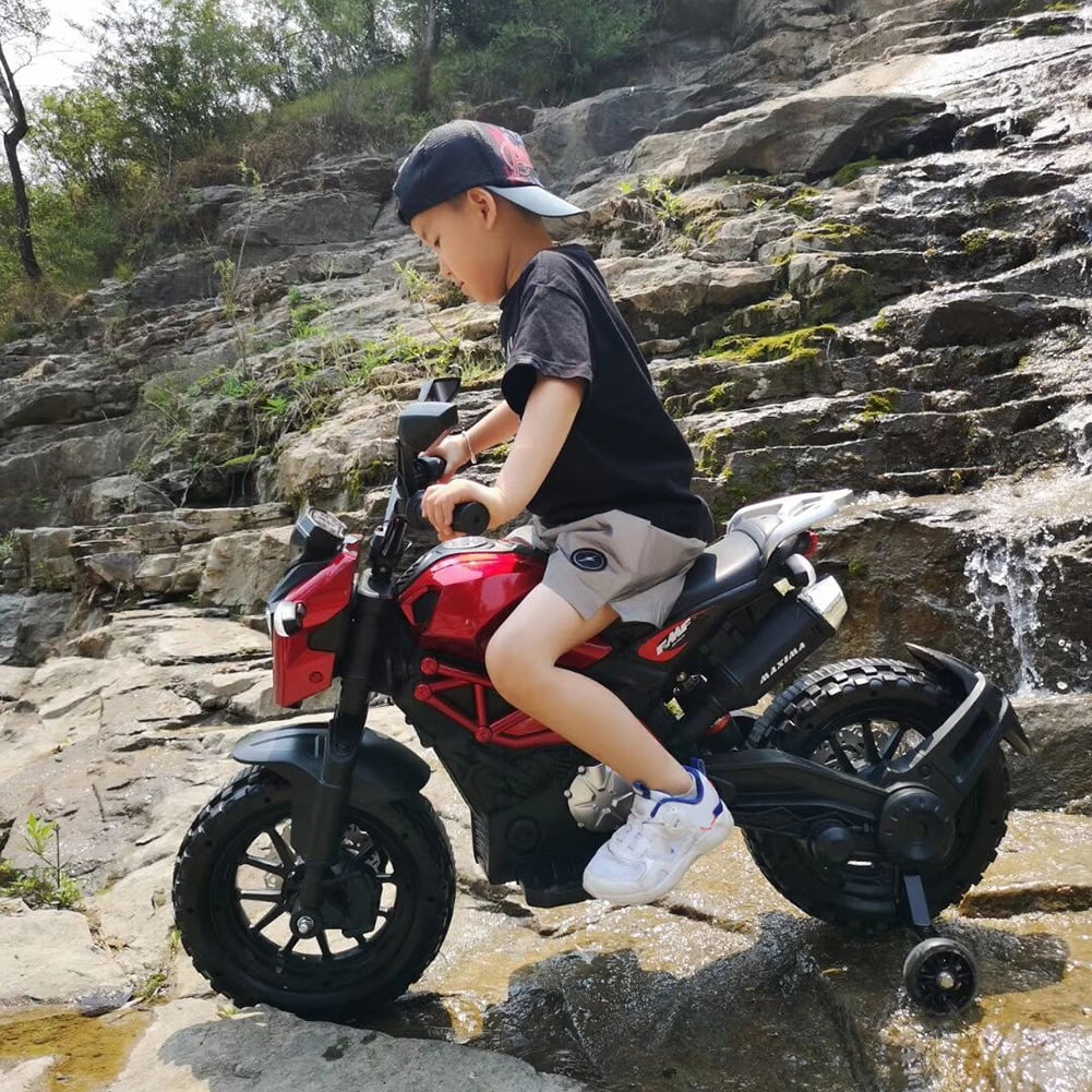 12V Ride On Motorcycle Electric Dirt Bike With Training Wheels PU Seat ...