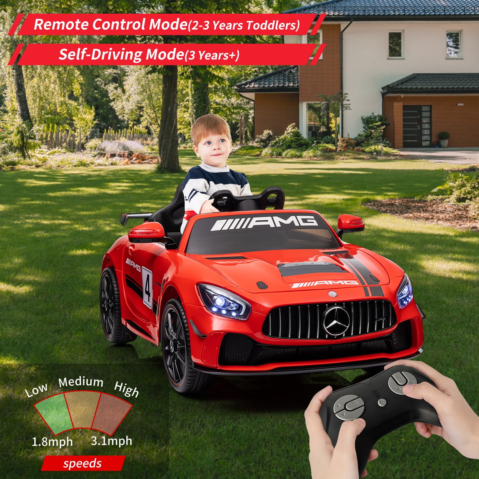 12V Ride on Car for Kids with Remote Control, Licensed Battery Powered ...