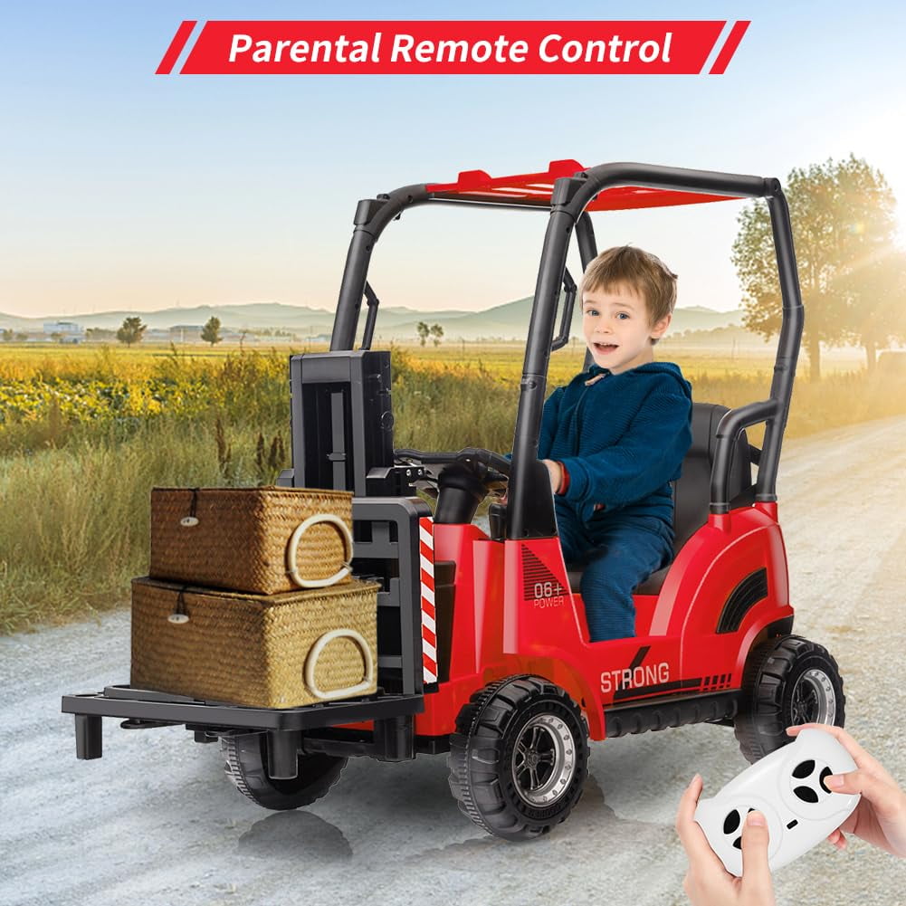 12V Ride on Forklift Car with Remote Control, Liftable Fork and Pallet ...