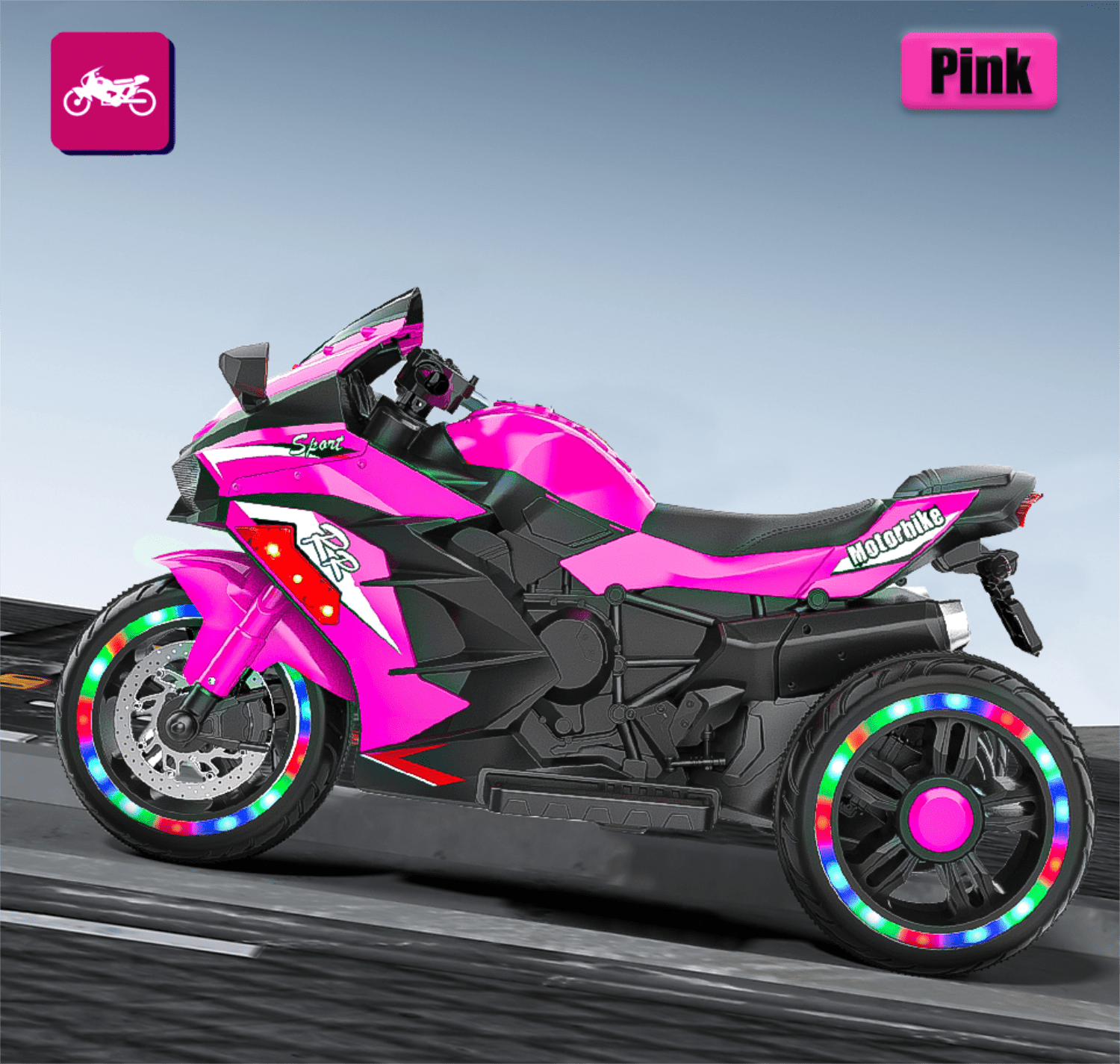 12V Ride on Motorcycle for Kids 3-8 Year, Battery Powered 3 Wheels ...