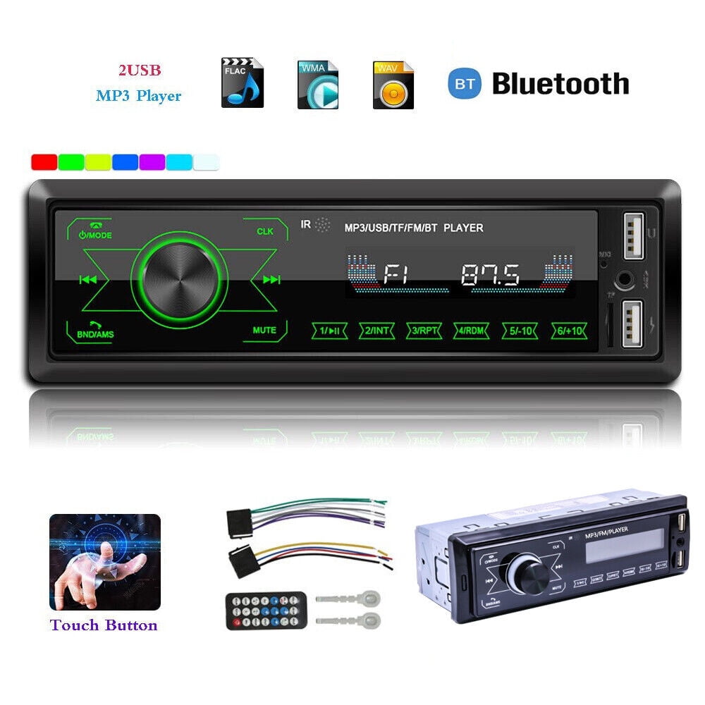 12V Single 1 Din Car Bluetooth Radio Stereo Full Touch Screen Buttons ...