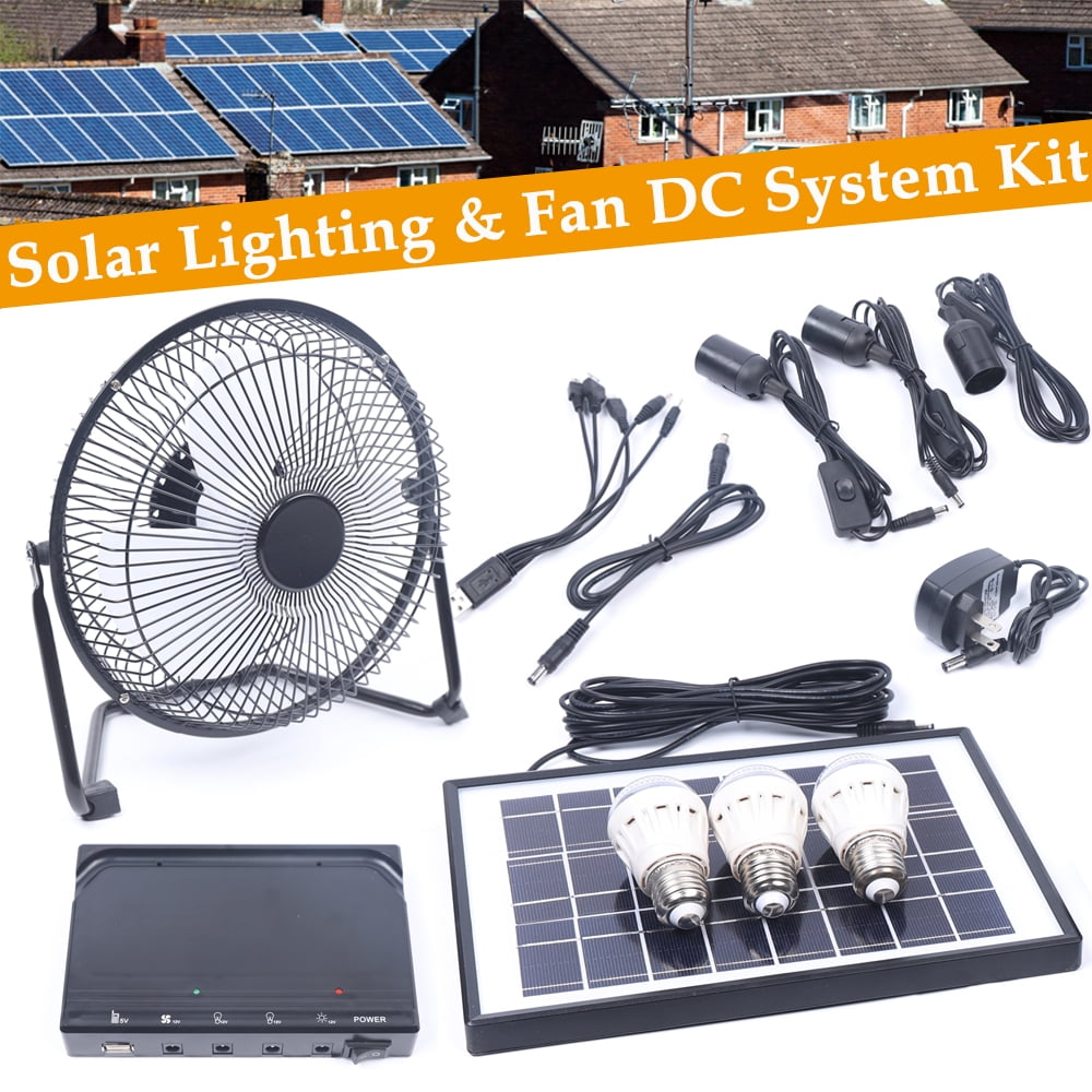 12V Solar Panels System with 3x1W LED Light, 8-inch Fan, and 3600mAh ...