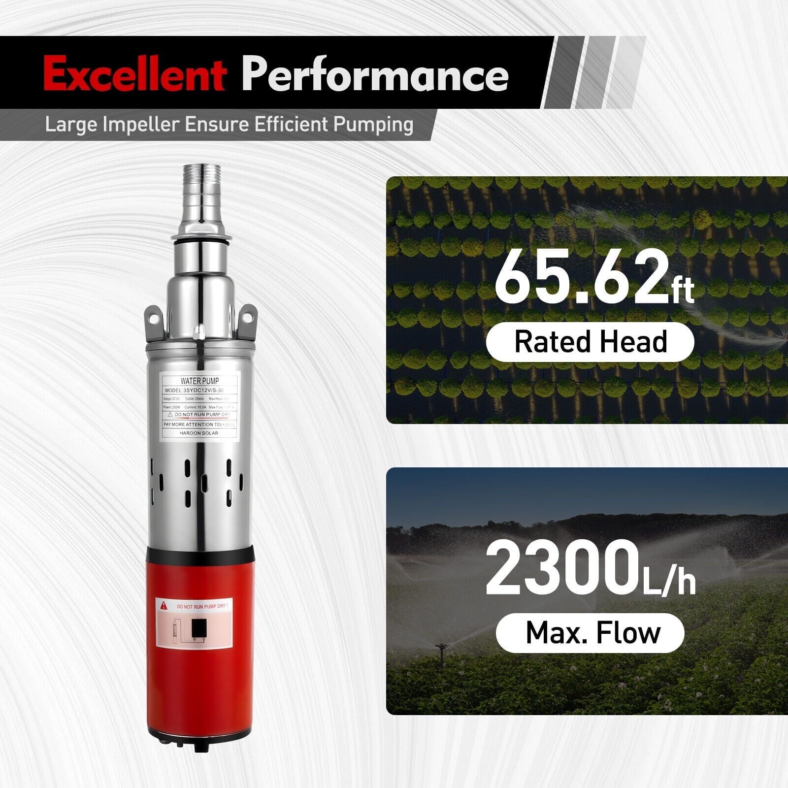 12V Stainless Steel Submersible Pump Deep Well Water DC Pump 1500L/H ...