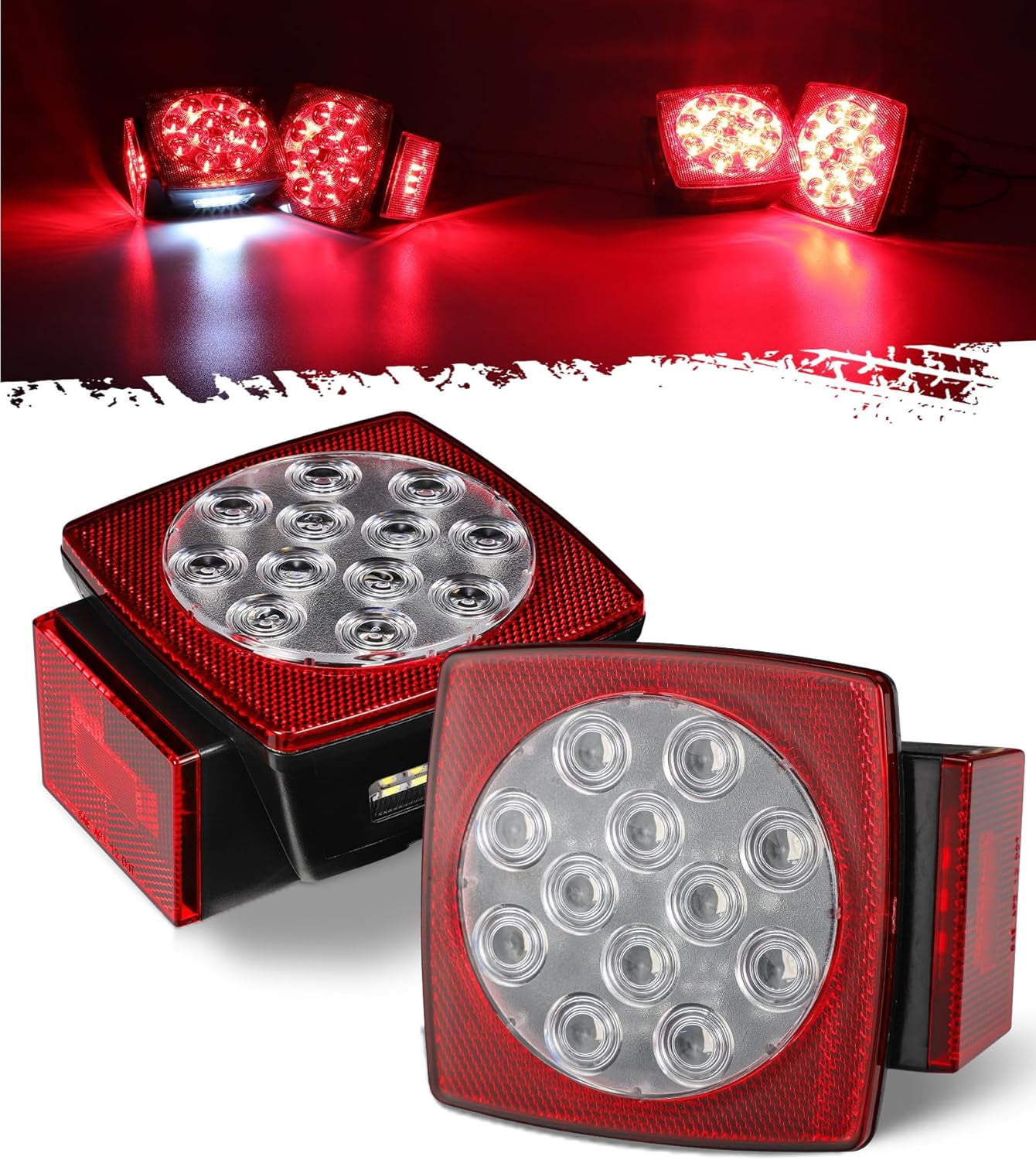 12V Submersible Square Led Trailer Lights, Red White LED Stop Turn Tail ...