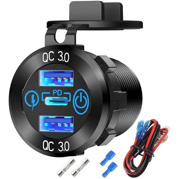 12V USB Aluminum Car Charger Socket PD 3.0 Type C and Dual Quick Charge ...
