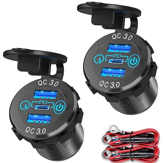 12V USB C Car Charger Socket 2 Pack, Qidoe 56W Aluminum Socket 12V USB ...