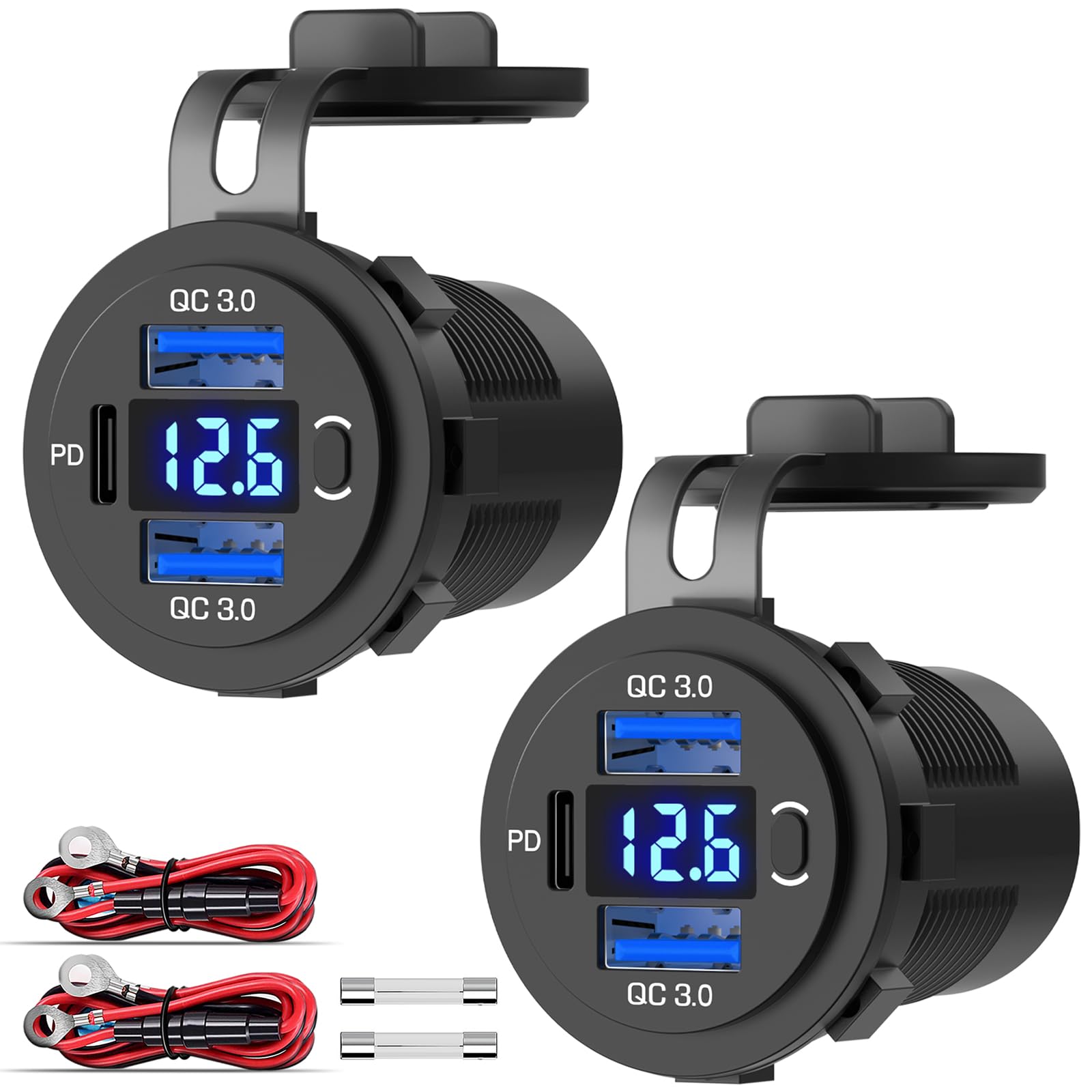 12V USB C Car Charger Socket 2 Pack: Quick Charge 3.0 & PD USB C Car ...