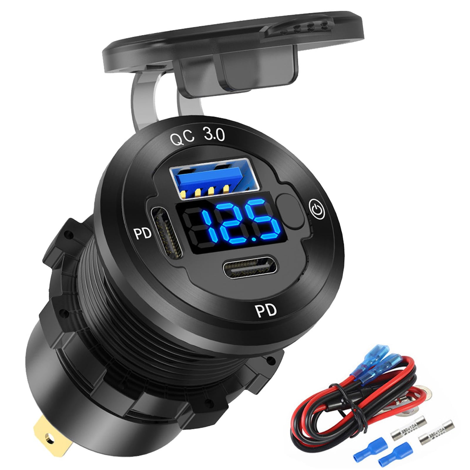 12V USB Car Socket Round USB C 12V Outlet, 3-Port Marine Fast Charger ...
