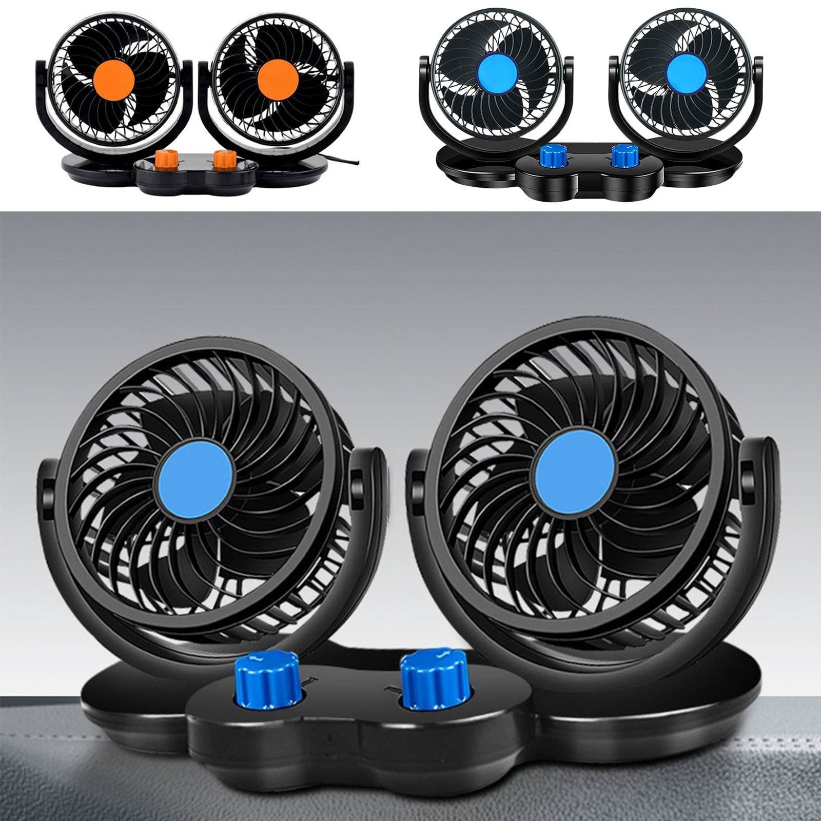 12V USB Dual Head Car Fan, Portable Rocking Design, 2 Switch Controls ...