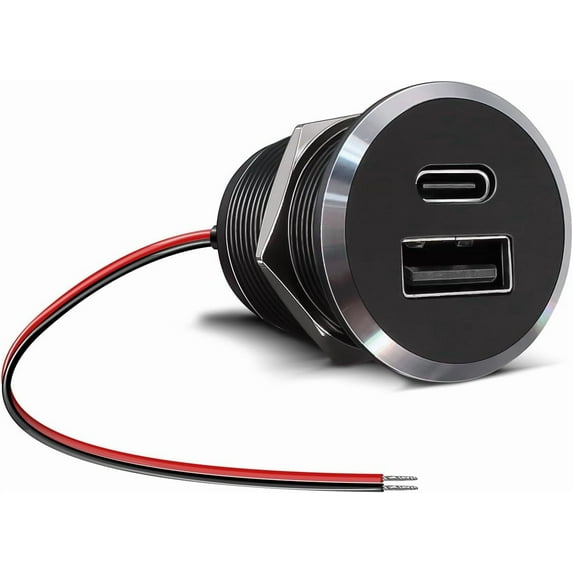 12V USB Outlet All-Aluminum QC 3.0 USB-A & USB-C PD3.0 Dual High-Speed ...
