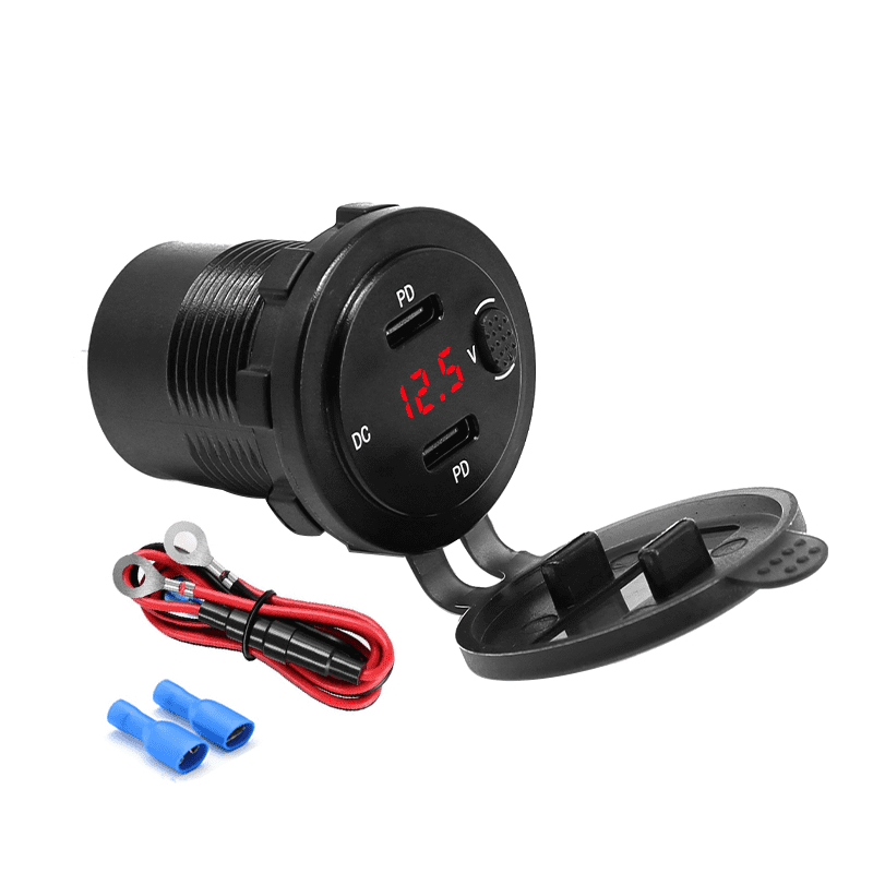 12V USB Outlet Dual PD3.0 USB-C Car Charger Socket with Power Switch ...