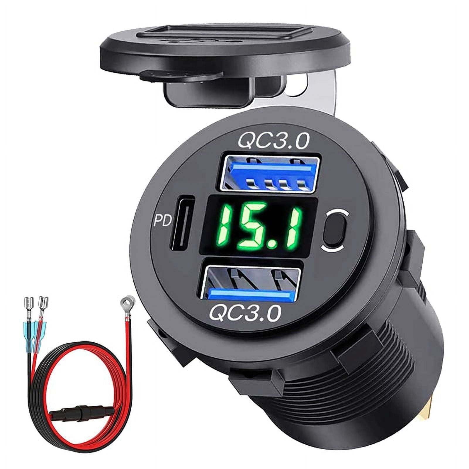 12V USB Outlet Dual Quick Charge with Voltmeter and Power Switch ...