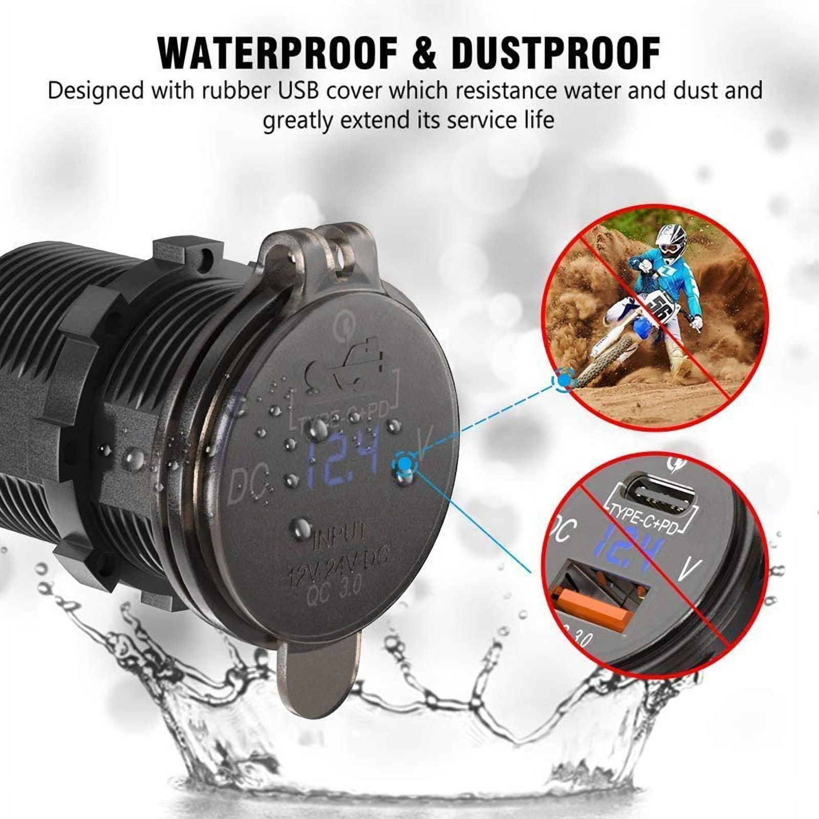 12V USB Type-C and QC3.0 Car USB Port Outlet Charger Socket Charging ...