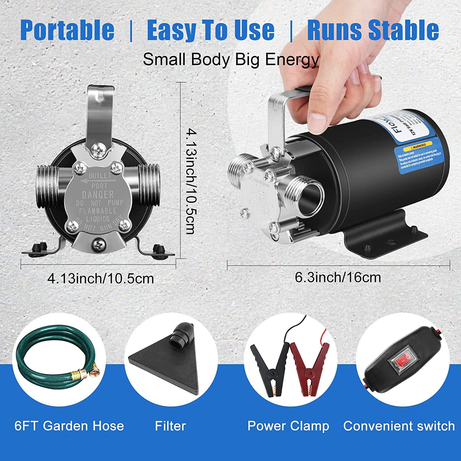 12V Water Pump 1/10 330 GPH Water Transfer Pump With 3/4 inch Ports ...