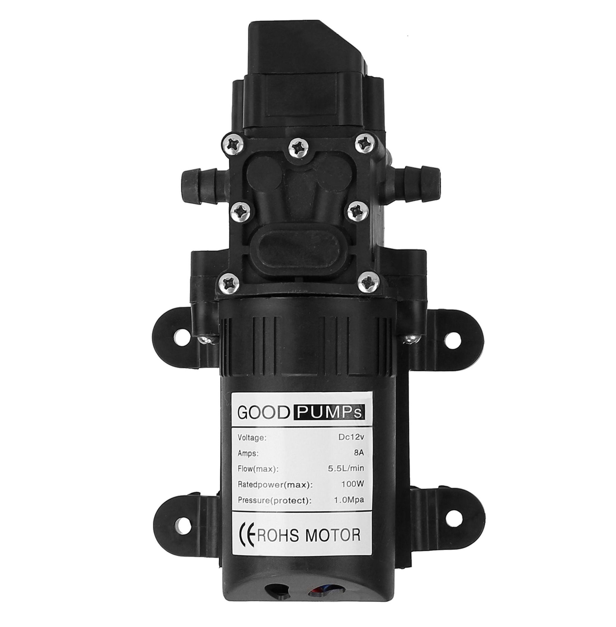 12V Water Pump with 2 Hose Clamps 123PSI Self Priming Sprayer Pump 100W ...