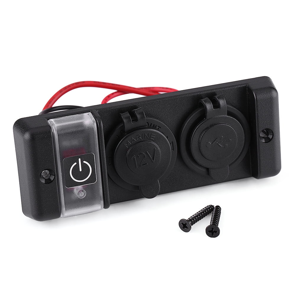 12V Waterproof Cigarette Lighter Dual USB Power Socket Switch Panel for ...