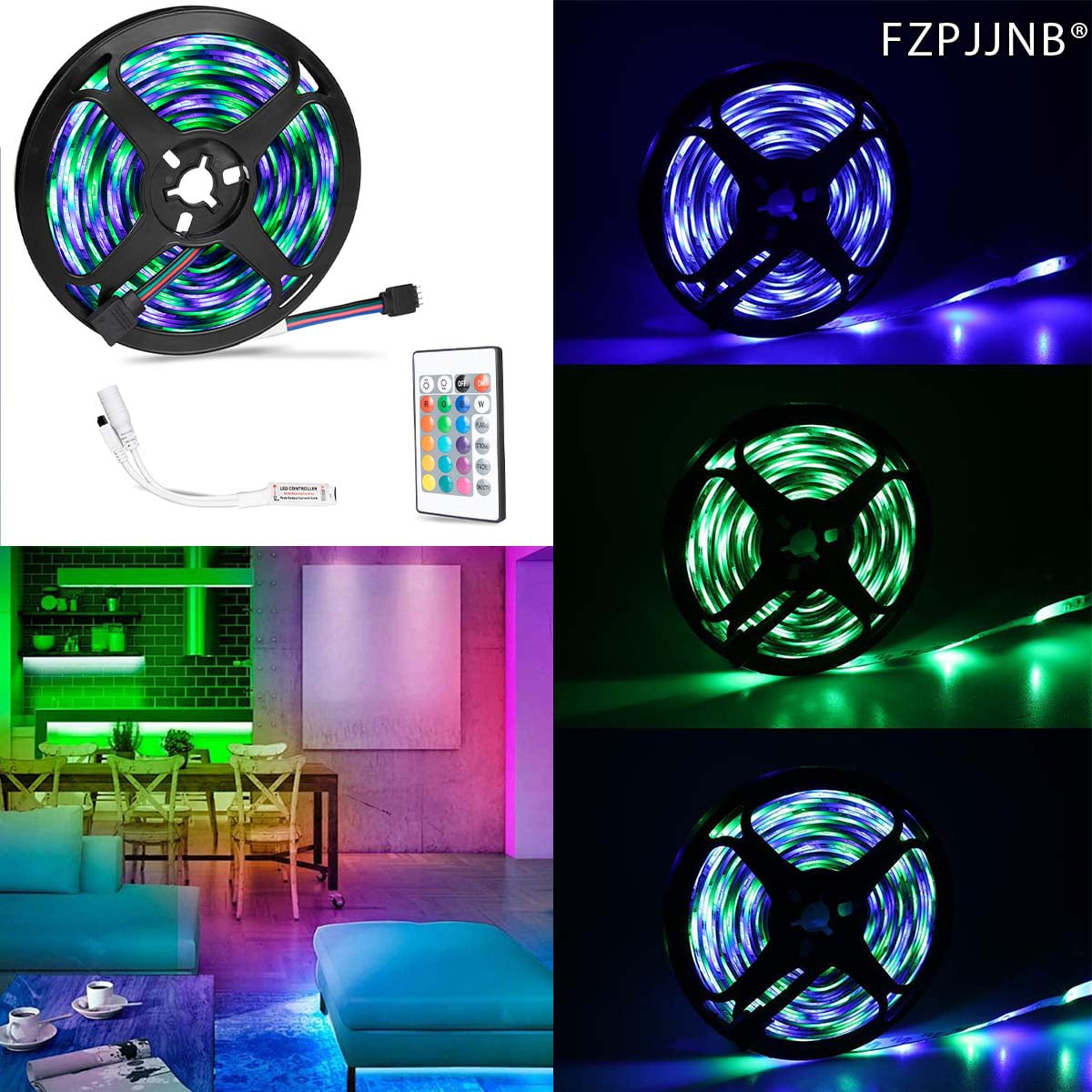FZPJJNB 16.4ft 5M RGB LED Strip Kit for Indoor, Outdoor, Vehicle ...