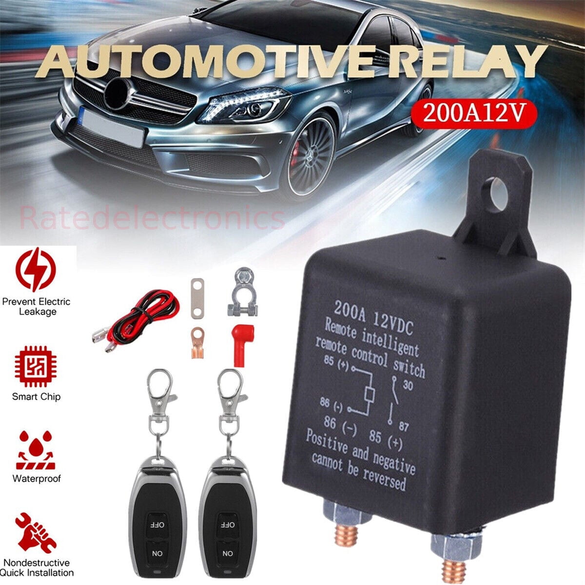 12V Wireless Dual Remote Car Battery Disconnect Relay Master Kill Cut ...