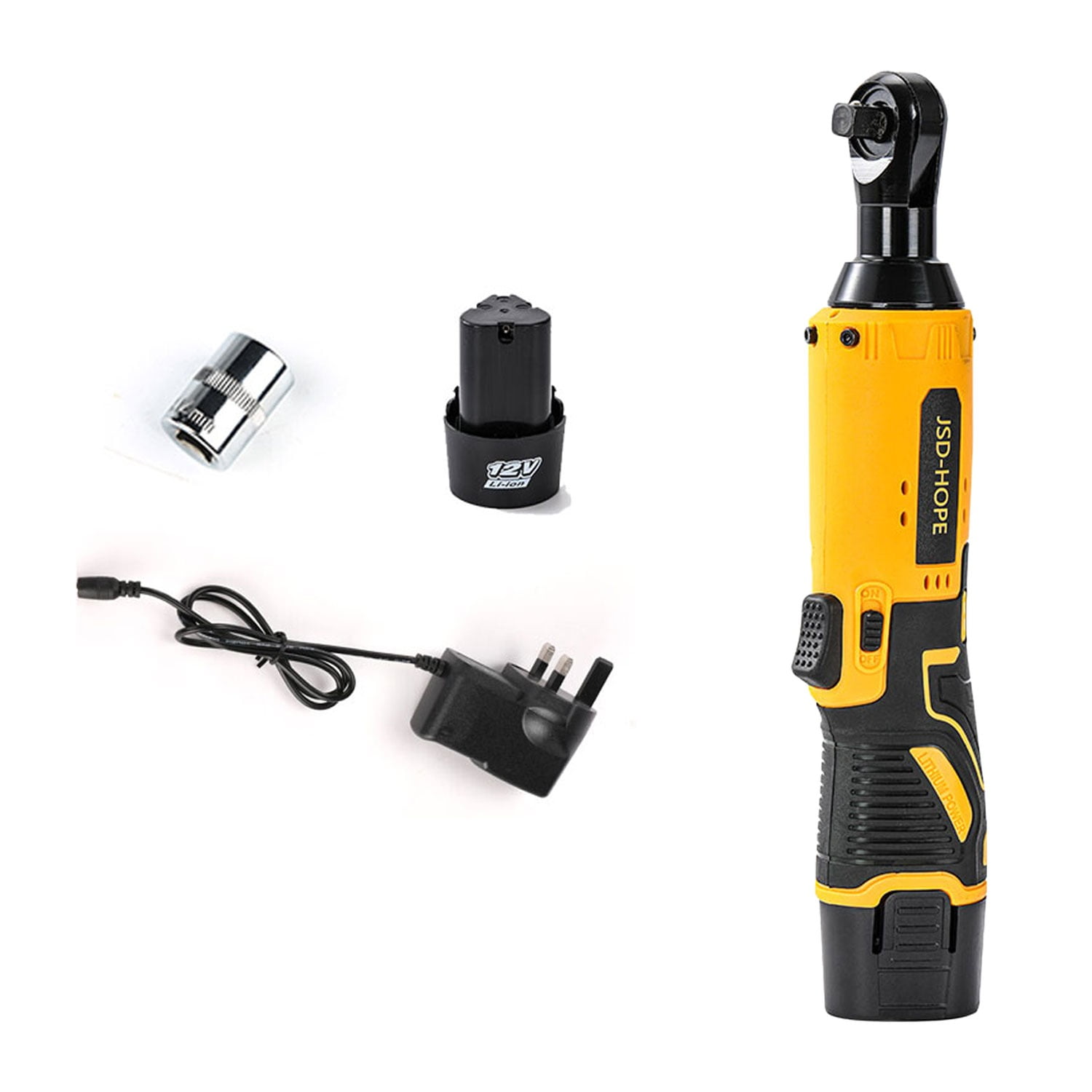 12V Yellow Cordless Ratchet Wrench, 90 Degree Right Angle Tool for ...