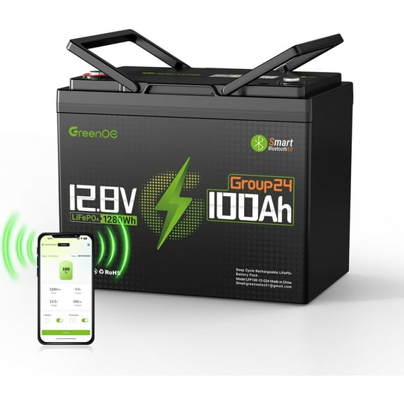 12V100Ah Bluetooth LiFePO4 Battery,15000 Deep Cycles Rechargeable ...