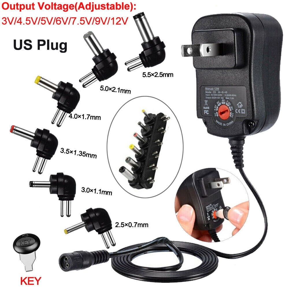 12W AC/DC Adapter Switching Power Supply w/ 6 Selectable Plugs 3/4.5/5 ...