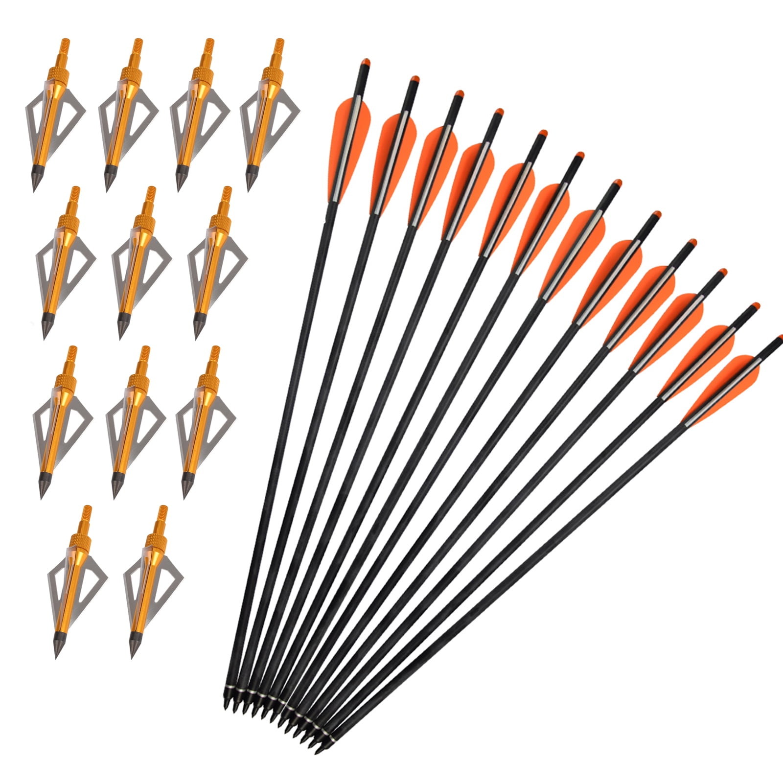 ELONG 12X 16" Crossbow Bolts Carbon Arrows + 12X Broaheads 100 Grain ...
