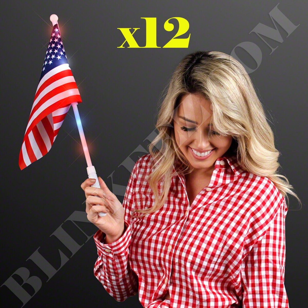 12X AMERICAN FLAG WITH LIGHT UP FLASHING FLAGPOLE *GREAT FOR 4TH OF ...