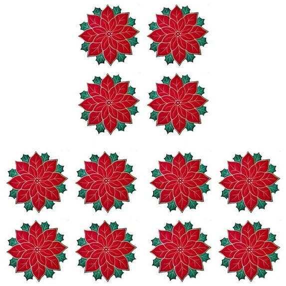 12X Holiday Christmas Embroidered Placemats Applique Poinsettia ...