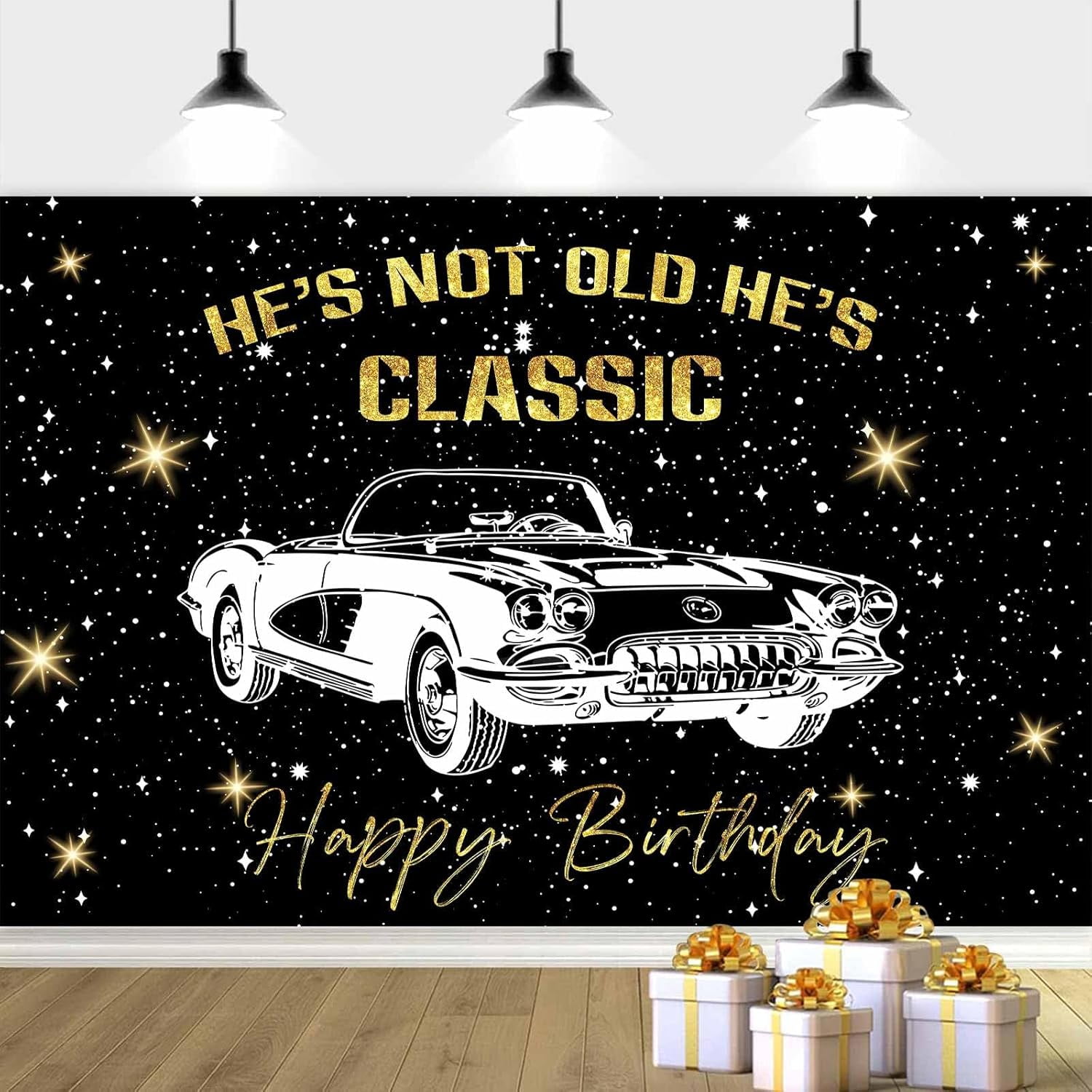 12X10ft Vintage Car Backdrop Black Retro Car Birthday Backdrop, Black ...